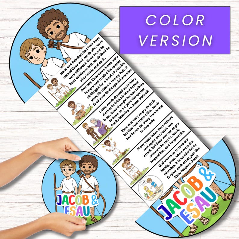 Jacob and Esau Folding Surprise Printable Mini Book, Bible Story Craft ...
