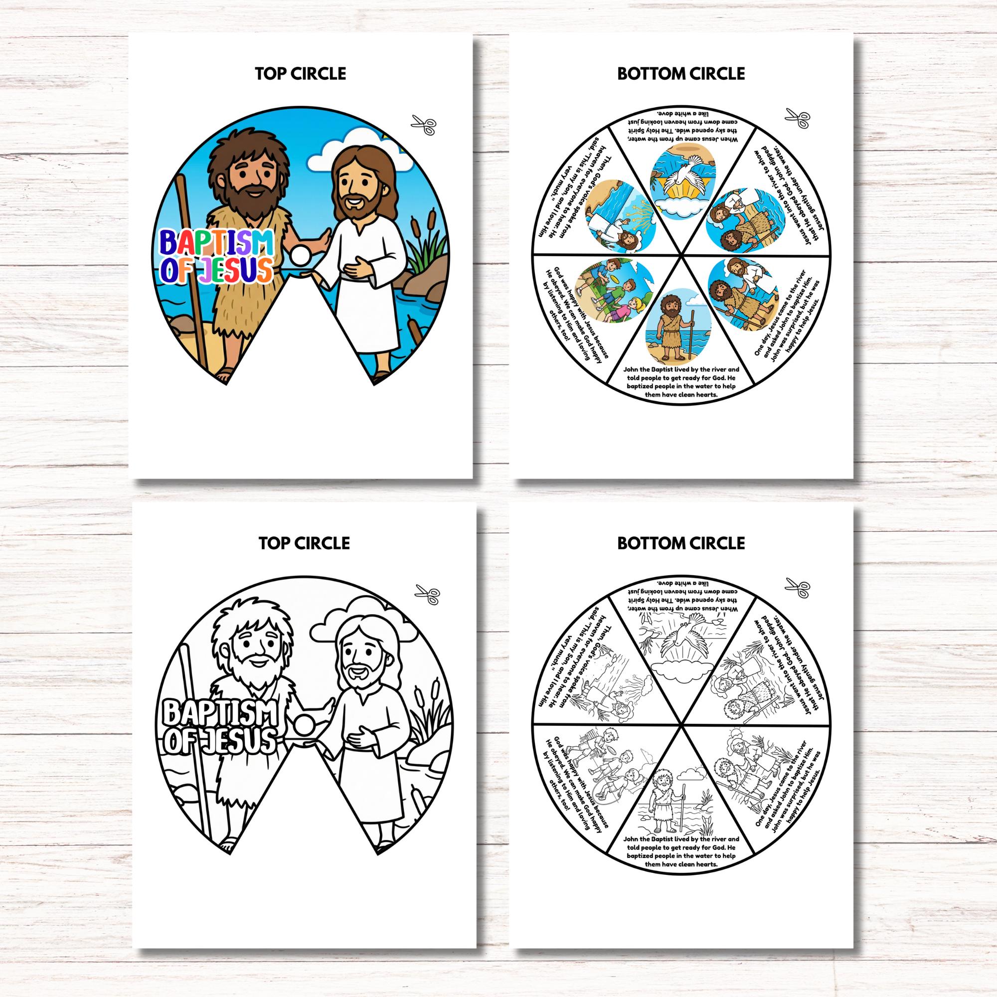 The Baptism of Jesus Spinner Coloring Wheel, Bible Wheel Story Craft ...