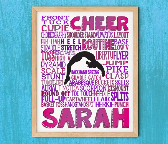 Cheerleading Typography Personalized Cheerleader Art Cheer - Etsy
