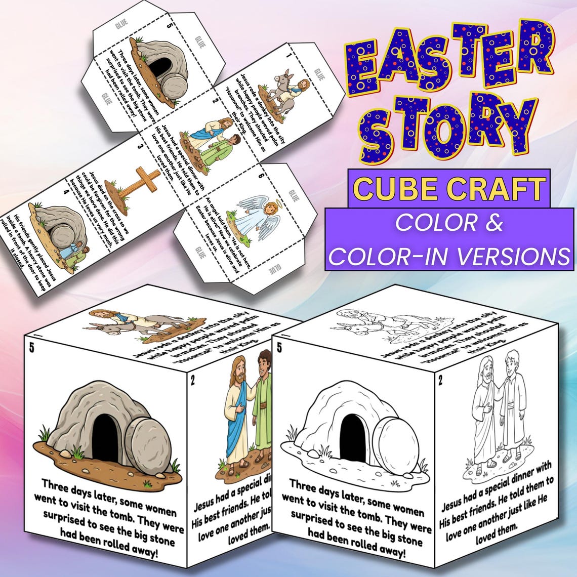 The Easter Story Bible Coloring Cube Craft, Bible Cube Activity, Sunday ...