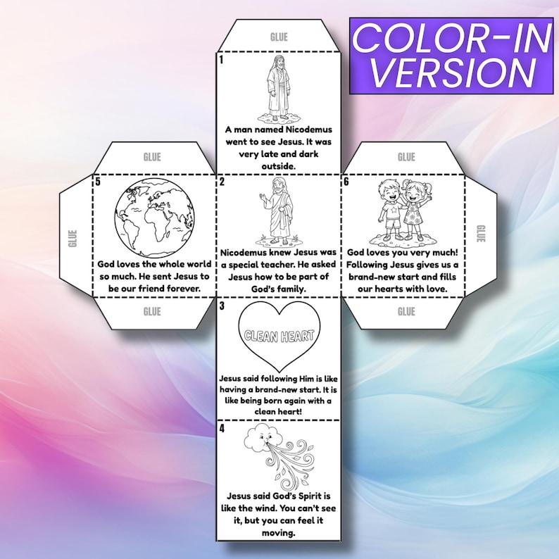 Nicodemus Visits Jesus Bible Coloring Cube Craft, Bible Cube Activity ...