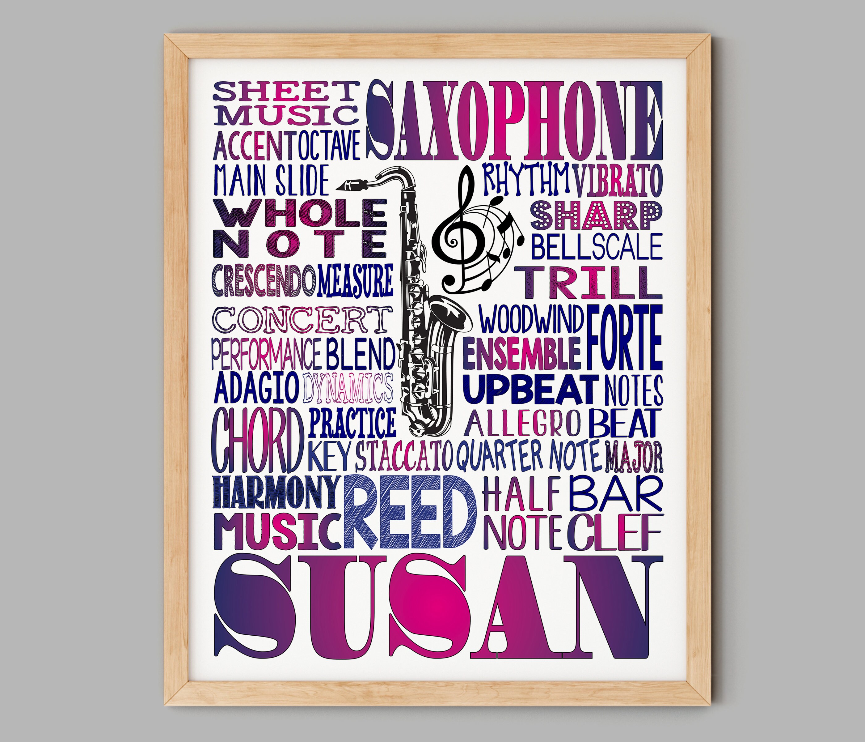 Saxophone Typography Poster, Gift for Saxophone Player, Band Teacher ...
