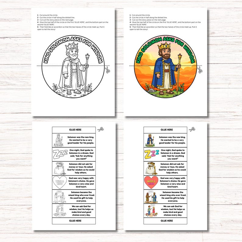 Solomon Asks for Wisdom Folding Surprise Printable Mini Book, Bible ...