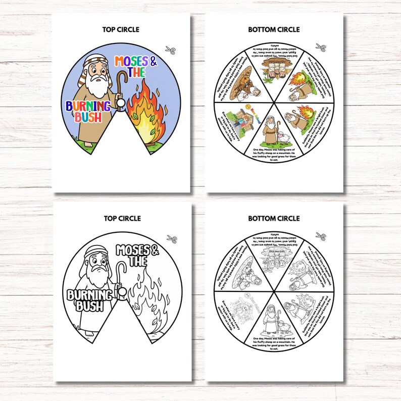 Moses and the Burning Bush Spinner Coloring Wheel, Bible Wheel Story ...