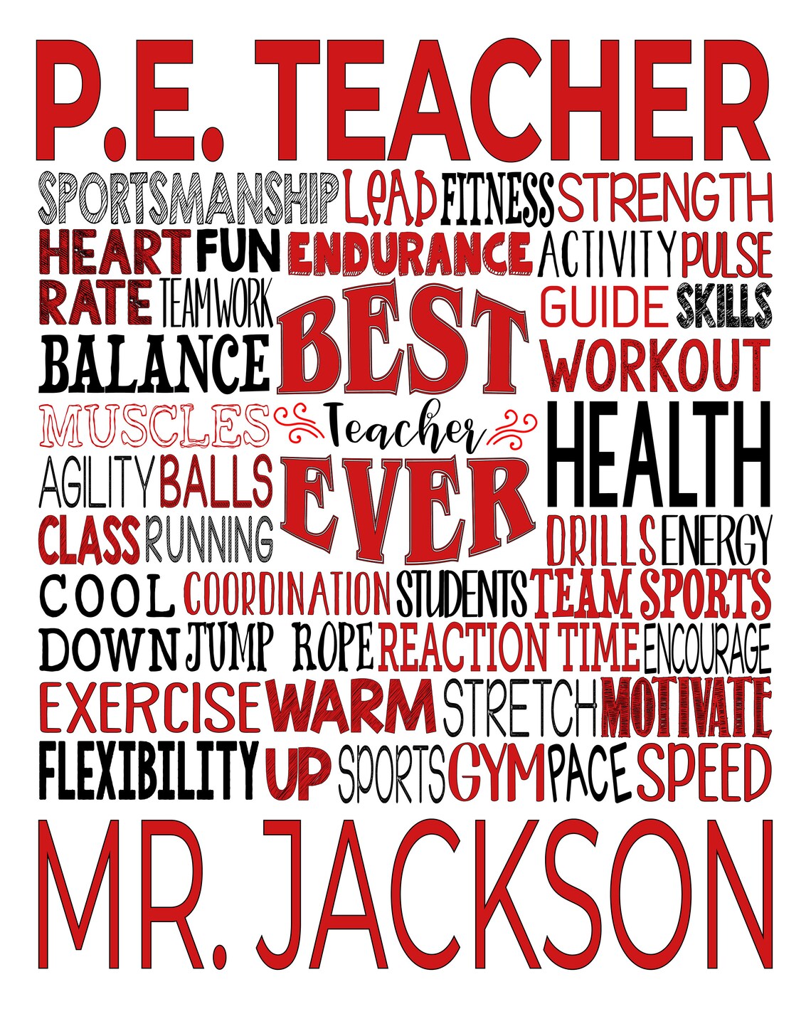 P.E. Teacher Typography, PE Teacher Gift, Phys Ed Teacher Gift, Gift ...
