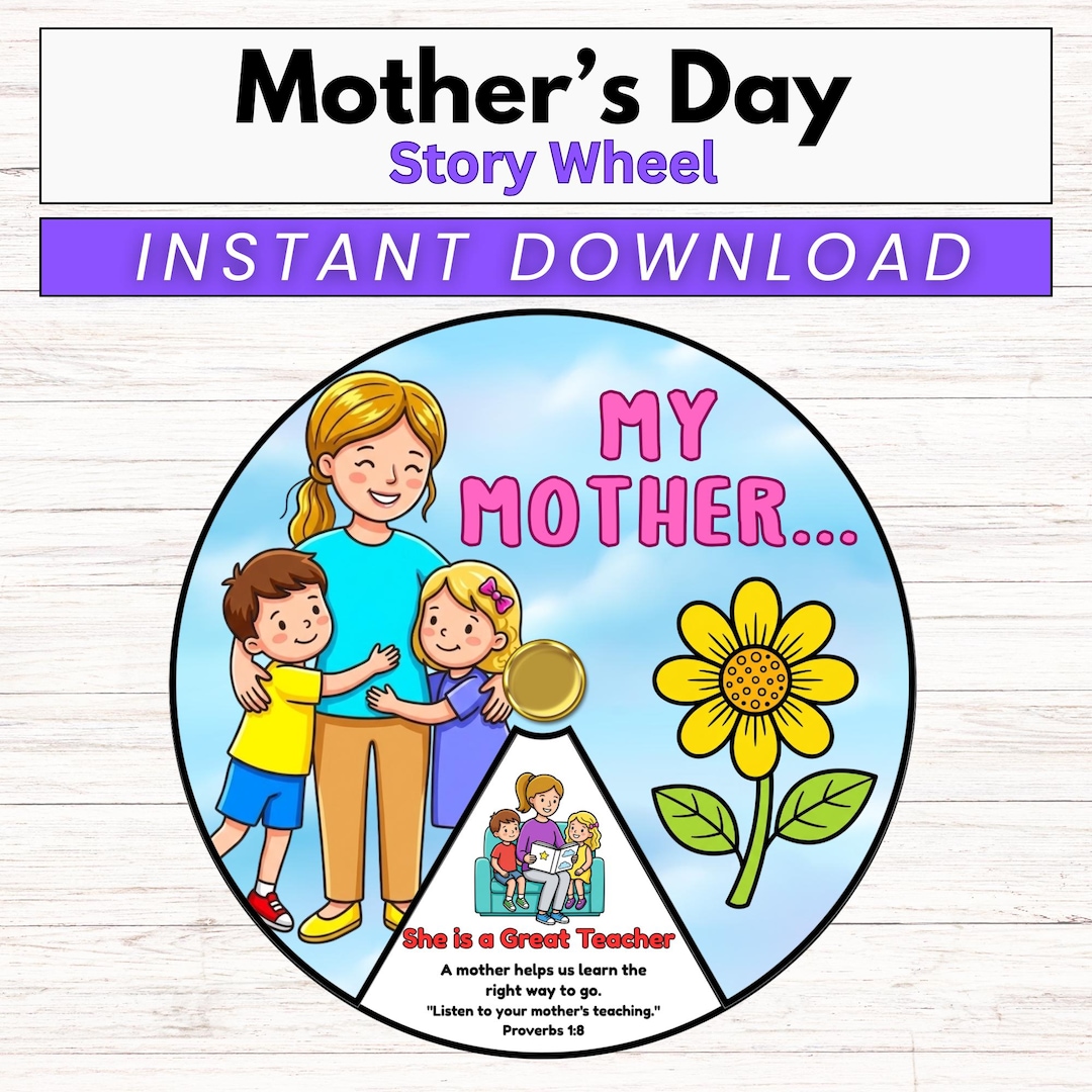 Mother's Day Spinner Coloring Wheel, Bible Wheel Story Craft, Sunday ...