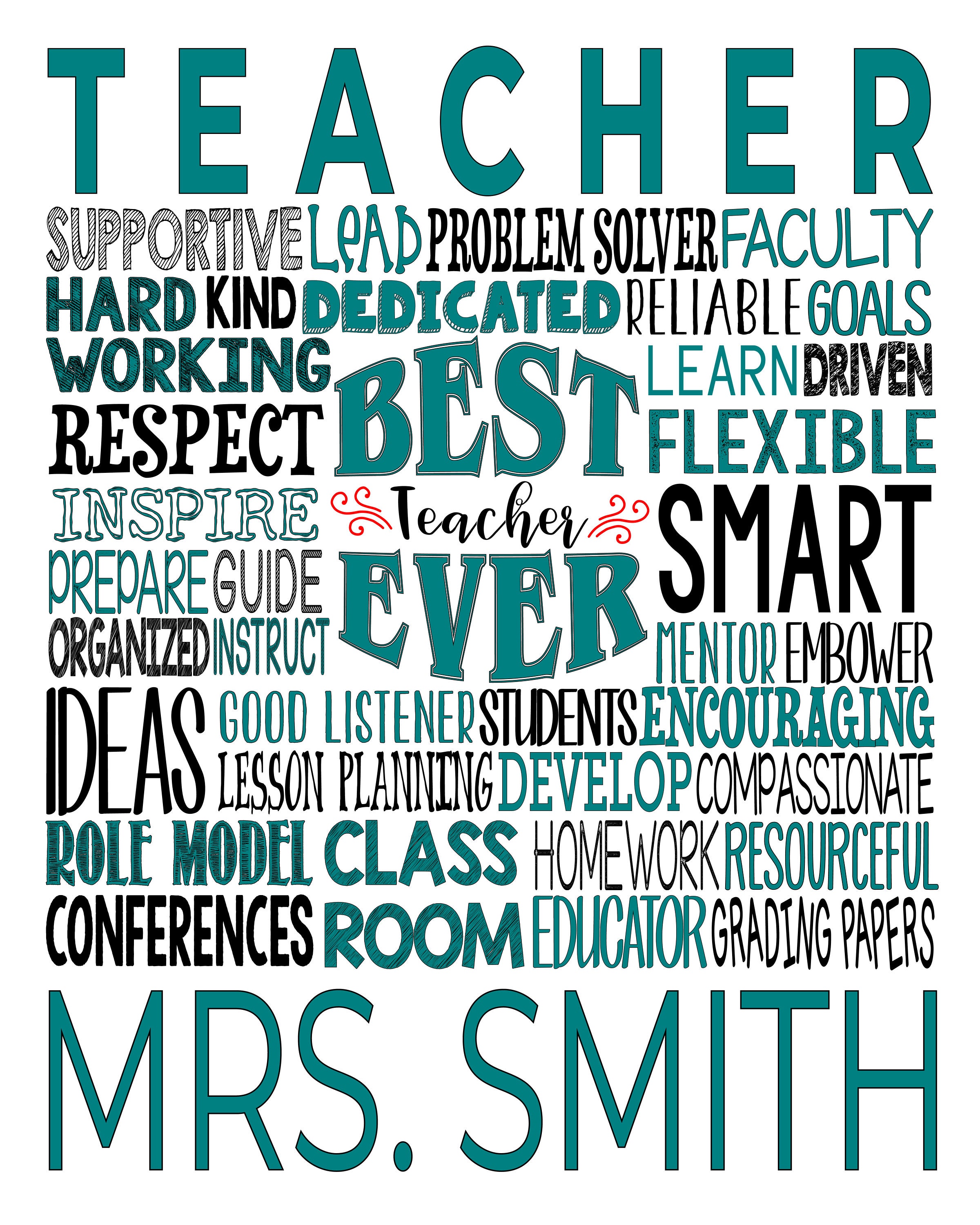 Teacher Typography Poster, Teacher Poster, Classroom Art, Principal ...