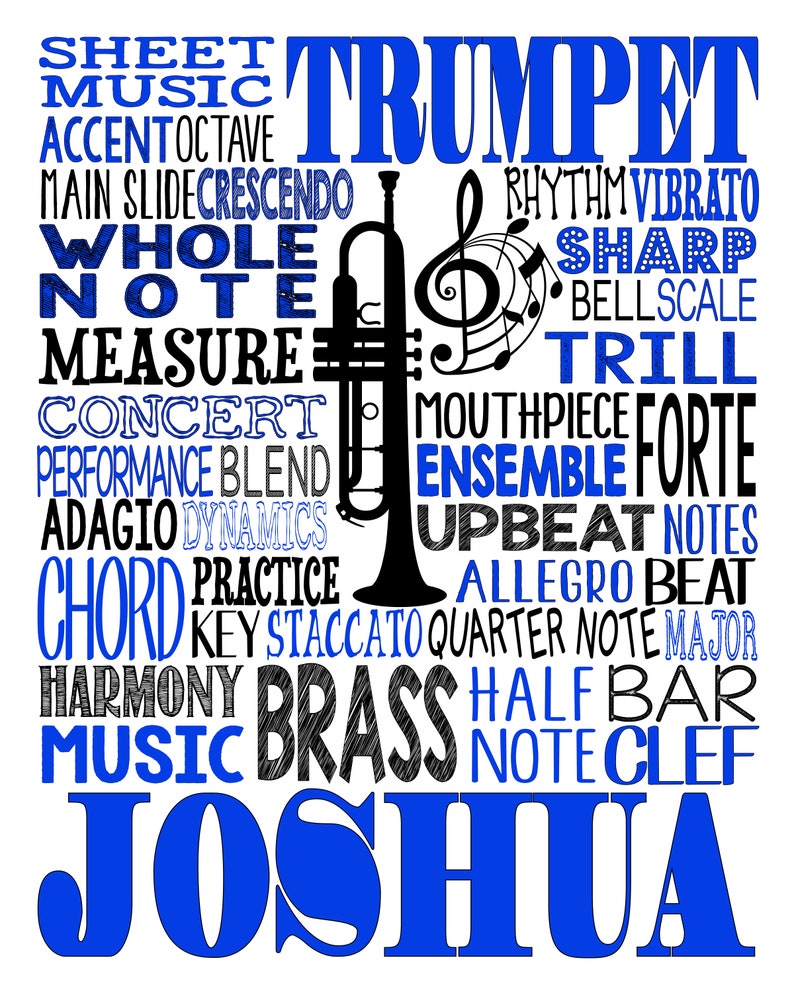 Trumpet Typography Poster, Gift for Trumpet Player, Band Teacher Gift ...