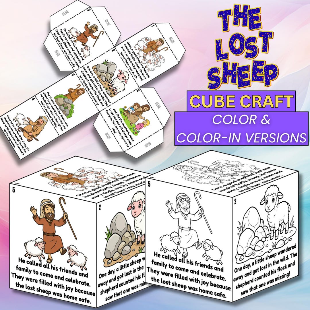 The Lost Sheep Parable Bible Craft Coloring Cube Craft, Bible Cube ...