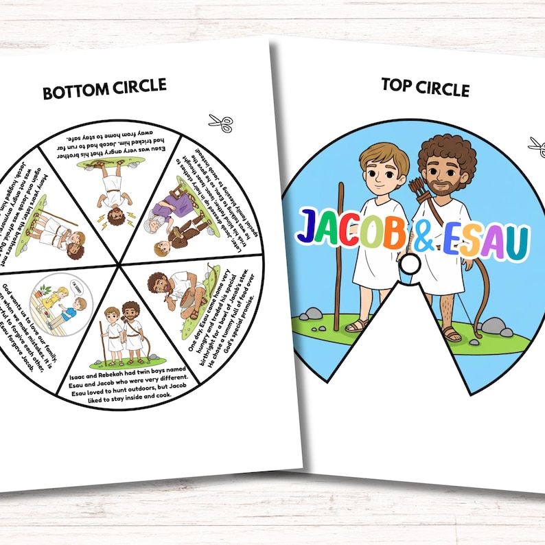 Jacob and Esau Spinner Coloring Wheel, Bible Wheel Story Craft, Sunday ...