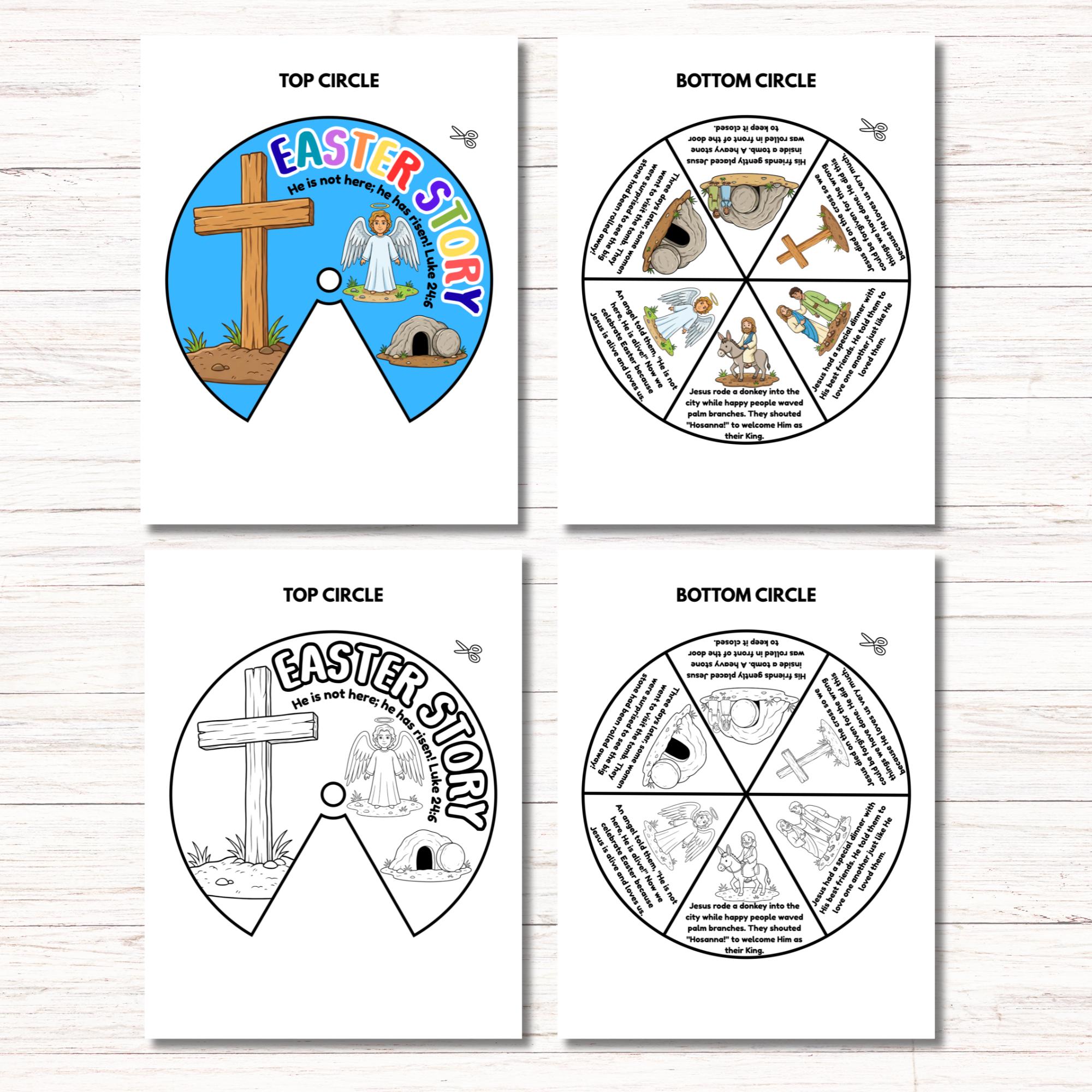 The Easter Story Spinner Coloring Wheel, Bible Wheel Easter Story Craft ...