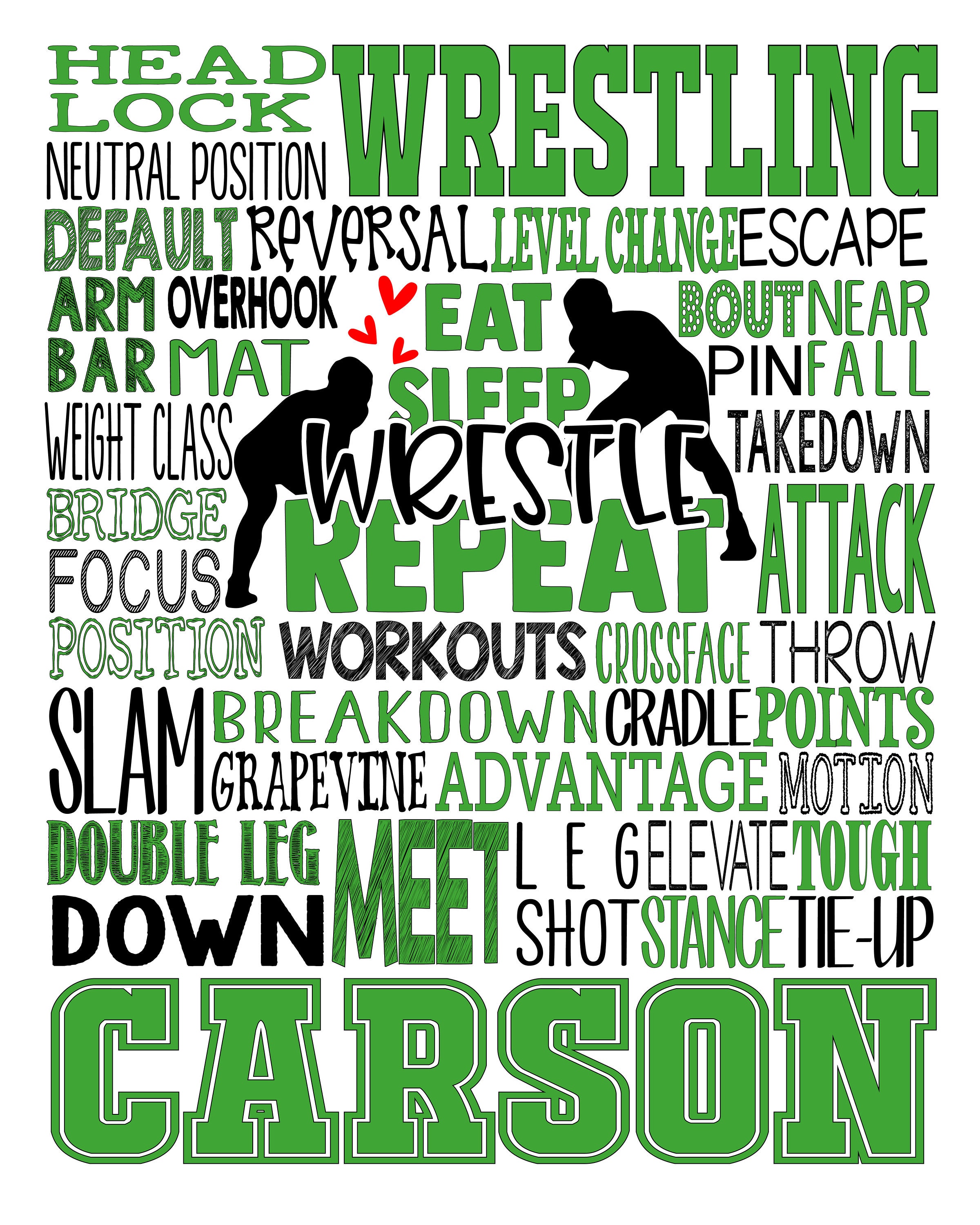 Gift for Wrestler, Wrestling Typography, Personalised Wrestling Poster ...