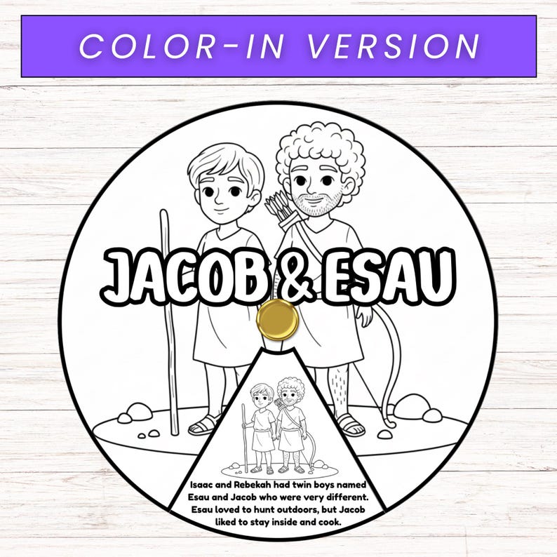Jacob and Esau Spinner Coloring Wheel, Bible Wheel Story Craft, Sunday ...