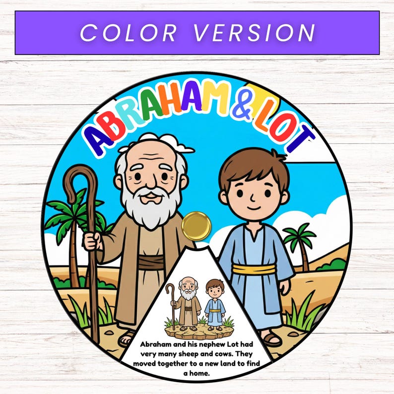 Abraham and Lot Spinner Coloring Wheel, Bible Wheel Story Craft, Sunday ...