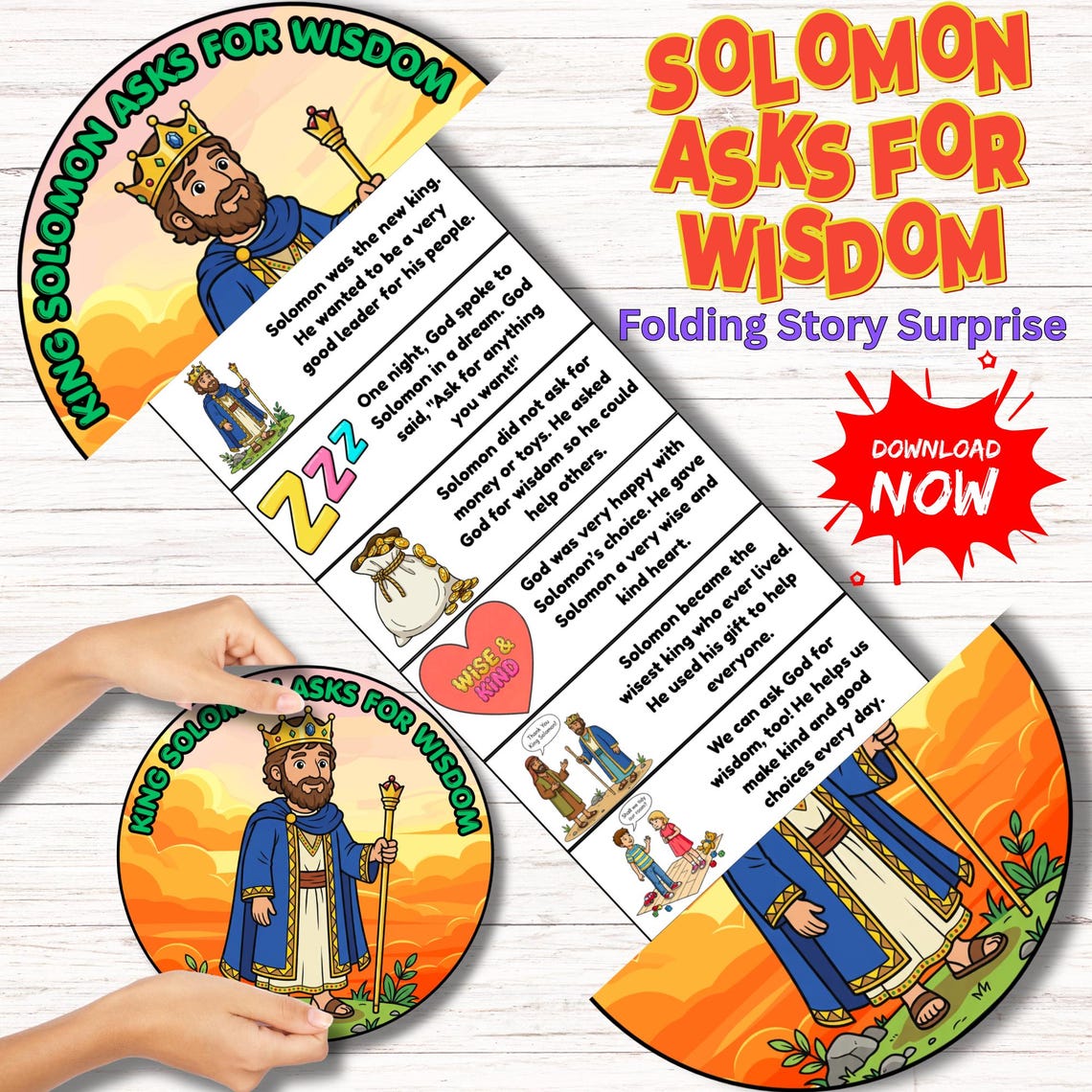 Solomon Asks for Wisdom Folding Surprise Printable Mini Book, Bible ...