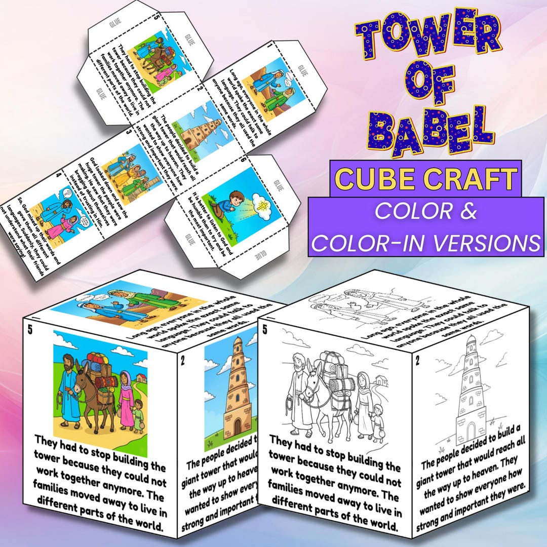 Tower of Babel Bible Coloring Cube Craft, Bible Cube Activity, Sunday ...
