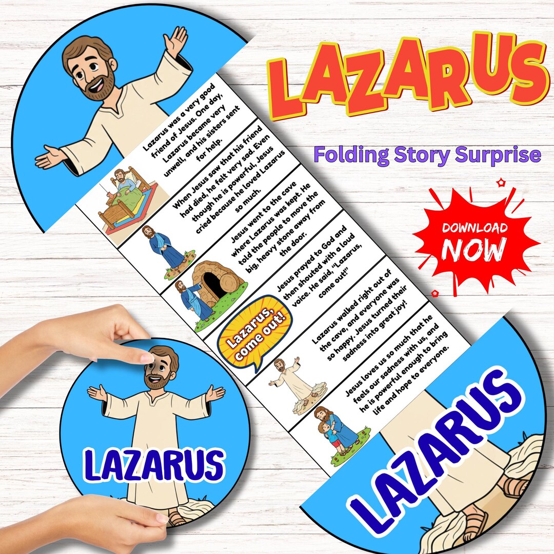 Lazarus Miracle Folding Surprise Printable Mini Book, Bible Story Craft ...