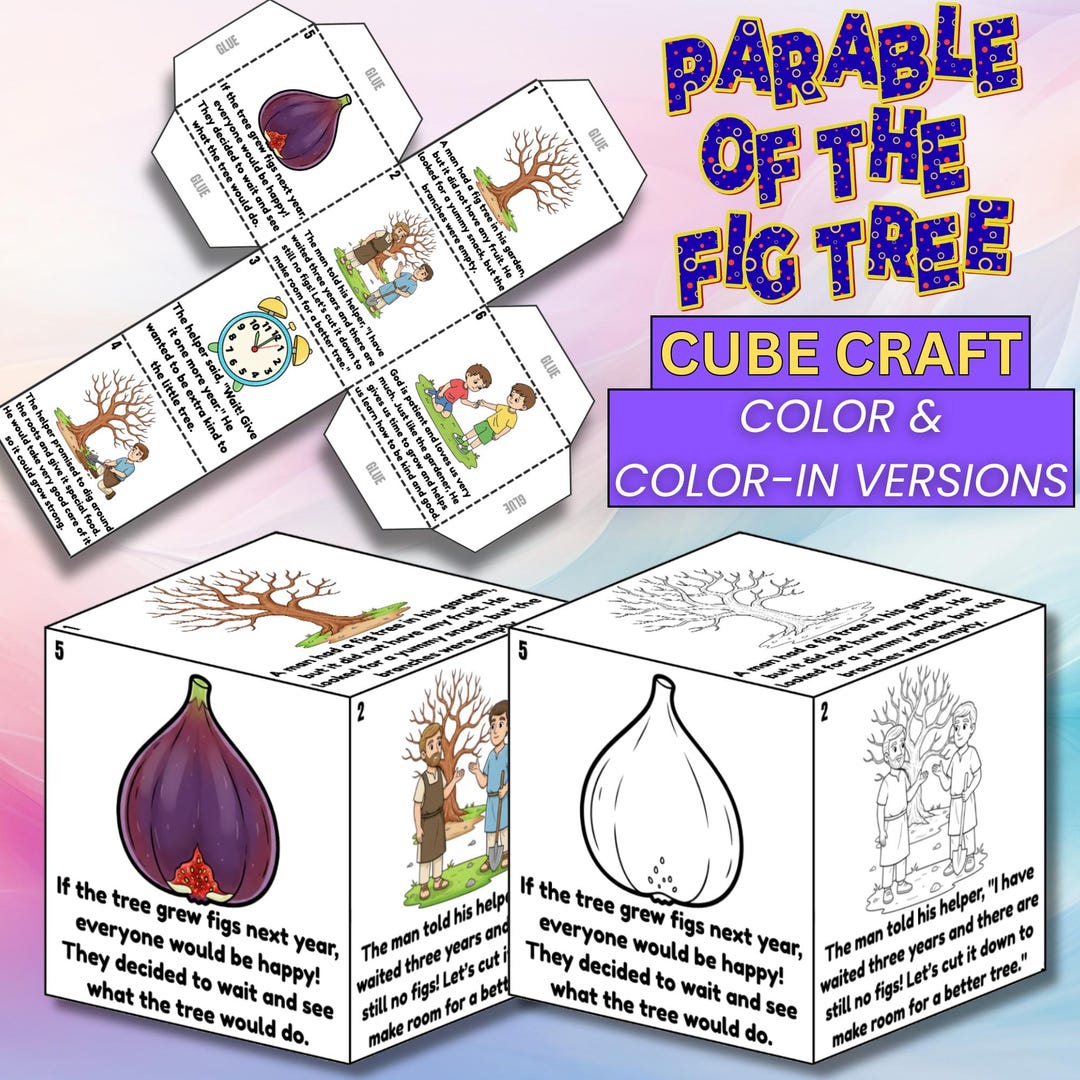 The Parable of the Fig Tree Bible Coloring Cube Craft, Bible Cube ...