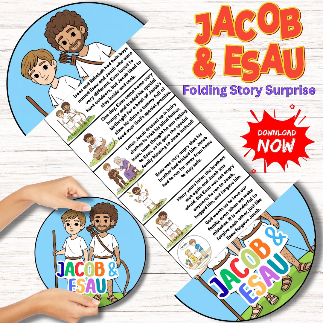 Jacob and Esau Folding Surprise Printable Mini Book, Bible Story Craft ...