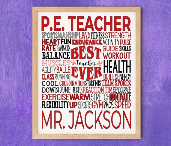 P.E. Teacher Typography PE Teacher Gift Phys Ed Teacher - Etsy