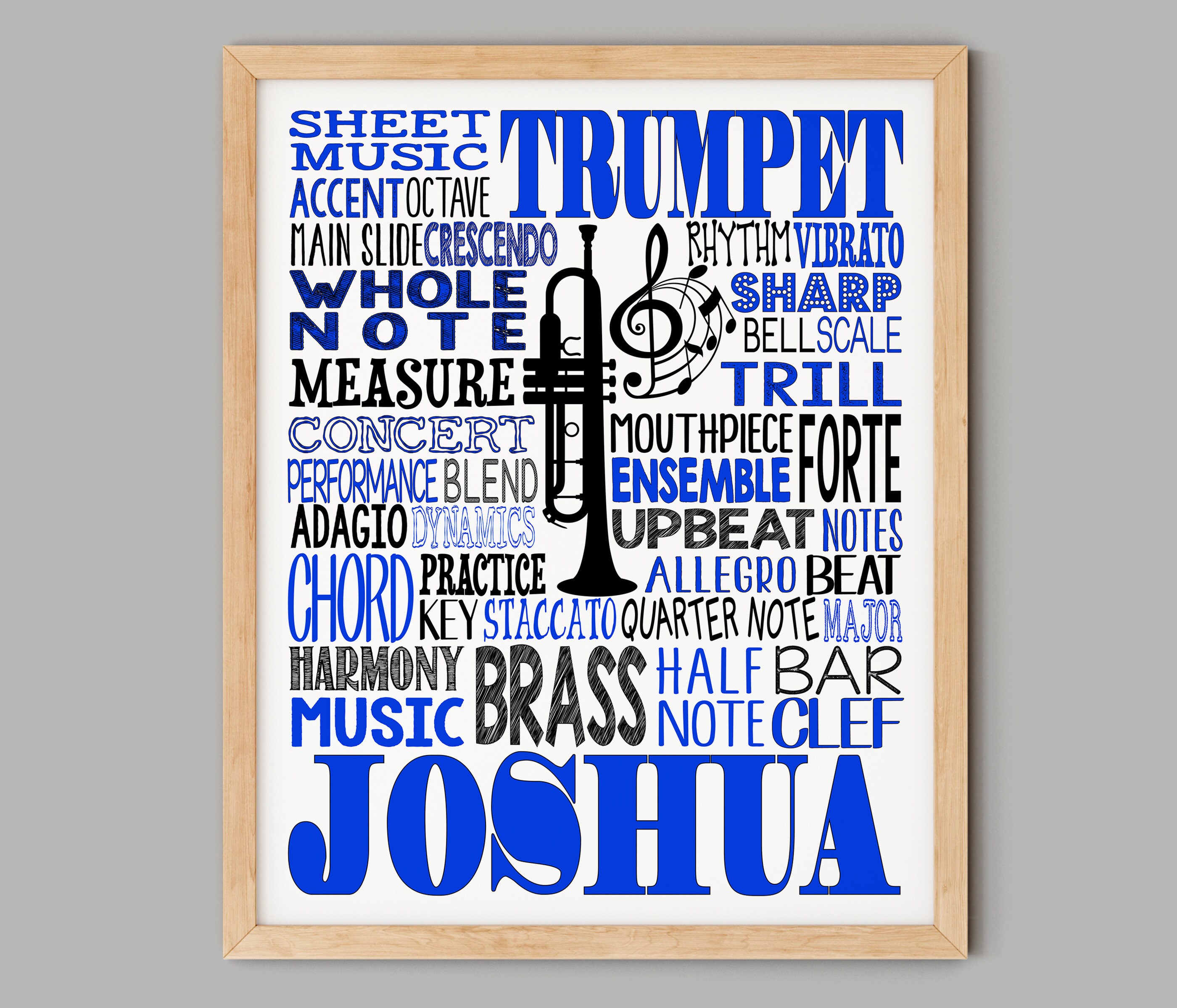 Trumpet Typography Poster, Gift for Trumpet Player, Band Teacher Gift ...