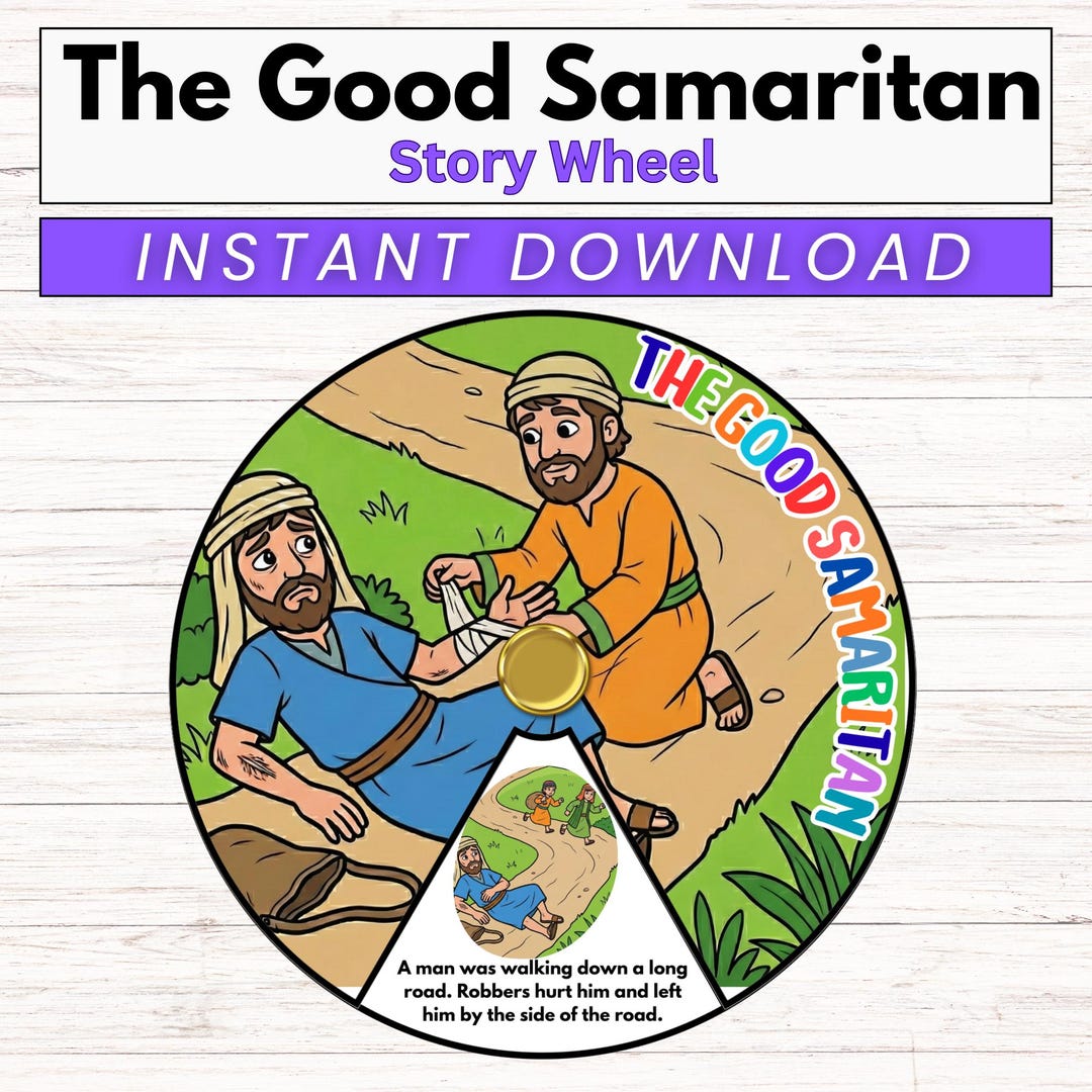 The Good Samaritan Parable Spinner Coloring Wheel, Bible Wheel Story ...