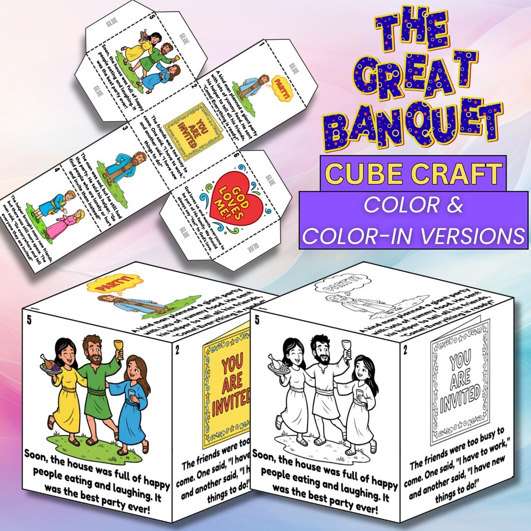 The Parable of the Great Banquet Bible Coloring Cube Craft, Bible Cube ...