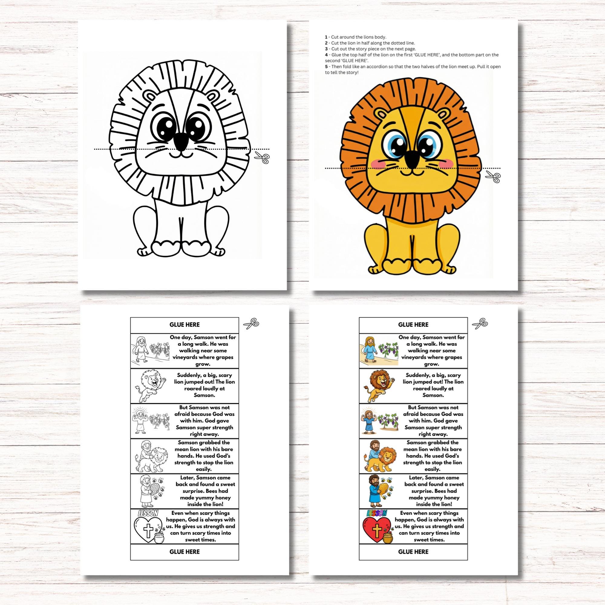Samson and the Lion Folding Surprise Printable Mini Book, Bible Story ...