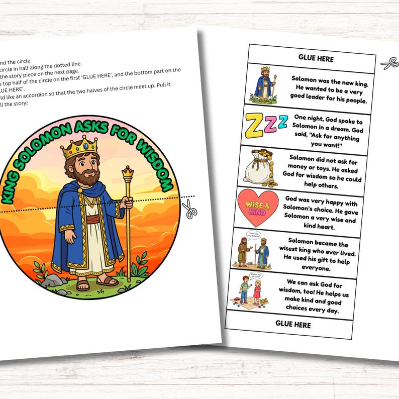 Solomon Asks for Wisdom Folding Surprise Printable Mini Book, Bible ...