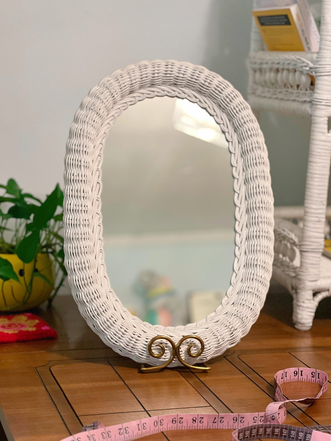 Vintage White Wicker Cottagecore Wall Mirror Medium - Etsy