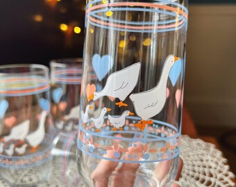 Vintage Goose Blue Ribbon Glasses by Libbey, 1980's Geese Tumblers, Set ...