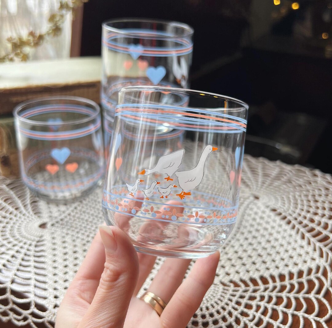 Set of 4 Vintage Libbey Goose and Hearts Drinking Glasses - Etsy