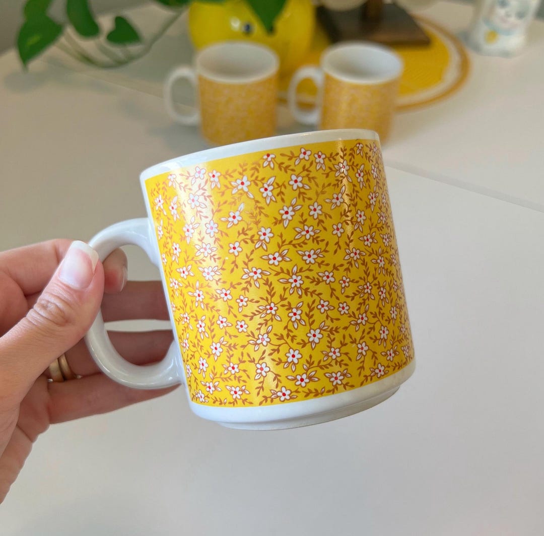 Vintage Set of 3 Dainty Daisy Flower Mustard Yellow Coffee Mugs - Etsy