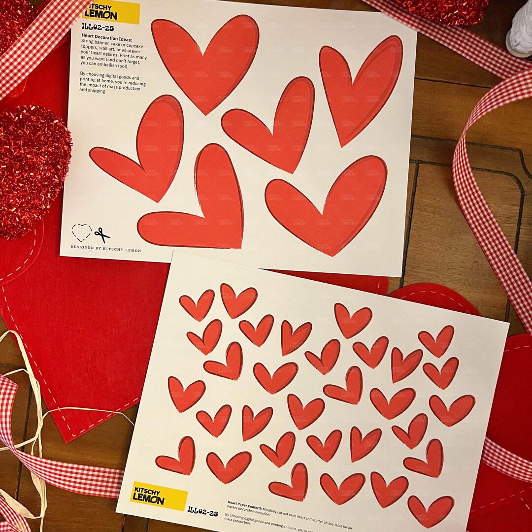 Printable Paper Heart Decorations and Table Confetti (PDF & PNG) - Etsy