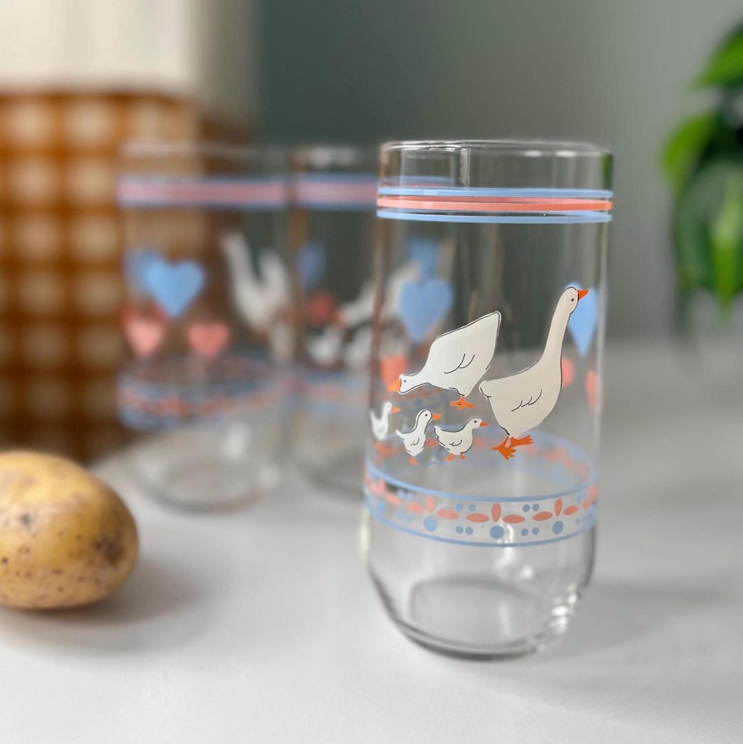 Set of 3 Vintage Libbey Goose and Hearts Drinking Glasses - Etsy