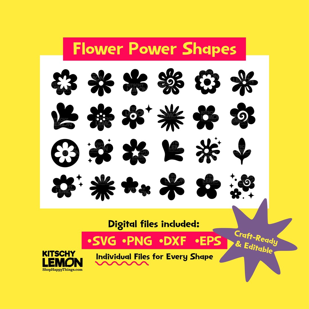 Flower Power Shape Bundle | Clip Art for Canva, Cricut, Laser Cutting ...