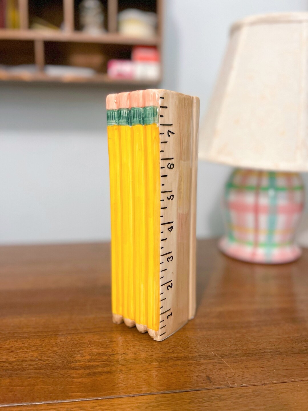 Vintage Ceramic Pencil and Ruler Gift for School Teacher Desk or Home ...