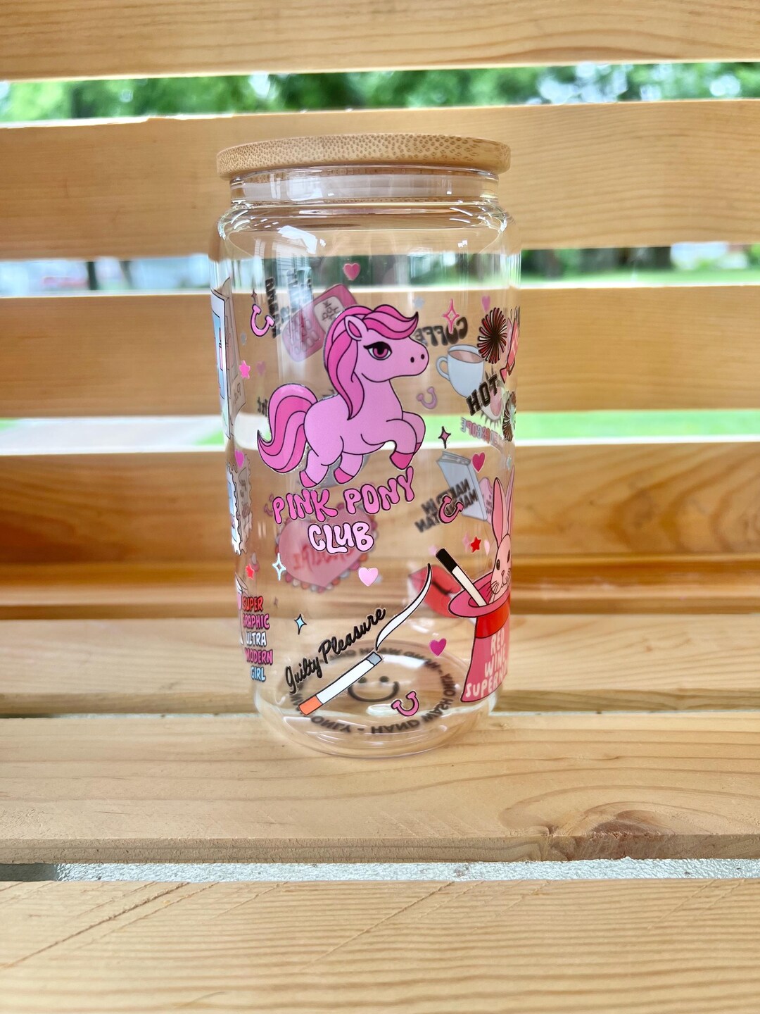 16 Oz Glass Cup, Pink Pony Club - Etsy