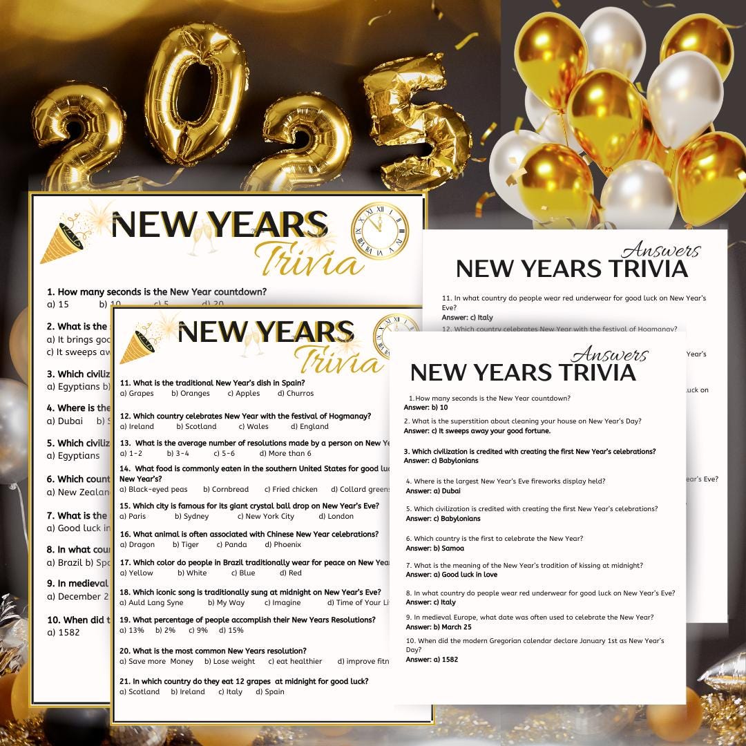 New Years Trivia Game, New Years Eve Trivia Game 2024, Printable New ...