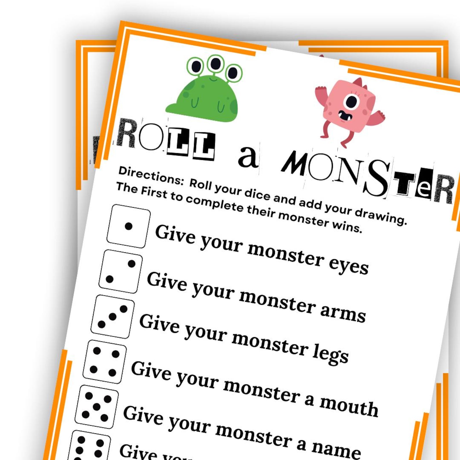 Roll A Monster Game | Printable Halloween Game | Halloween Activity for ...