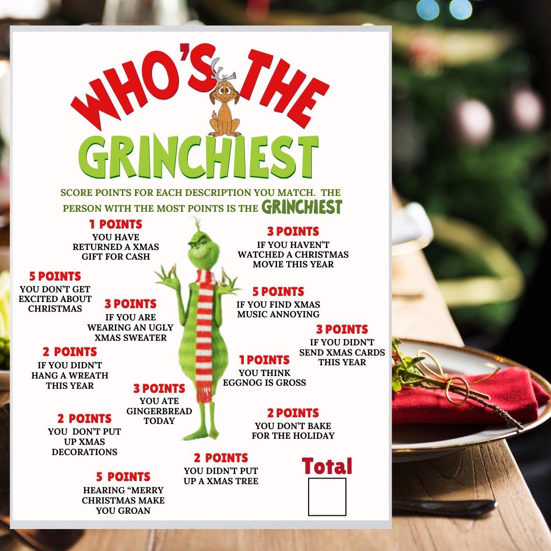 Who's the Grinchiest丨who is the Grinchiest丨grinchmas Printable Game丨printable Grinch Party Game丨 ...