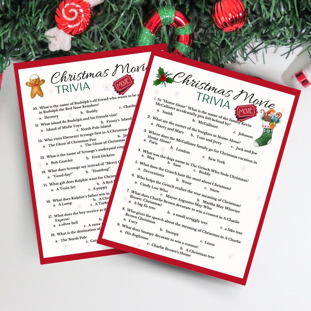 Christmas Movie Trivia Game Printable, Christmas Trivia Game, Christmas ...