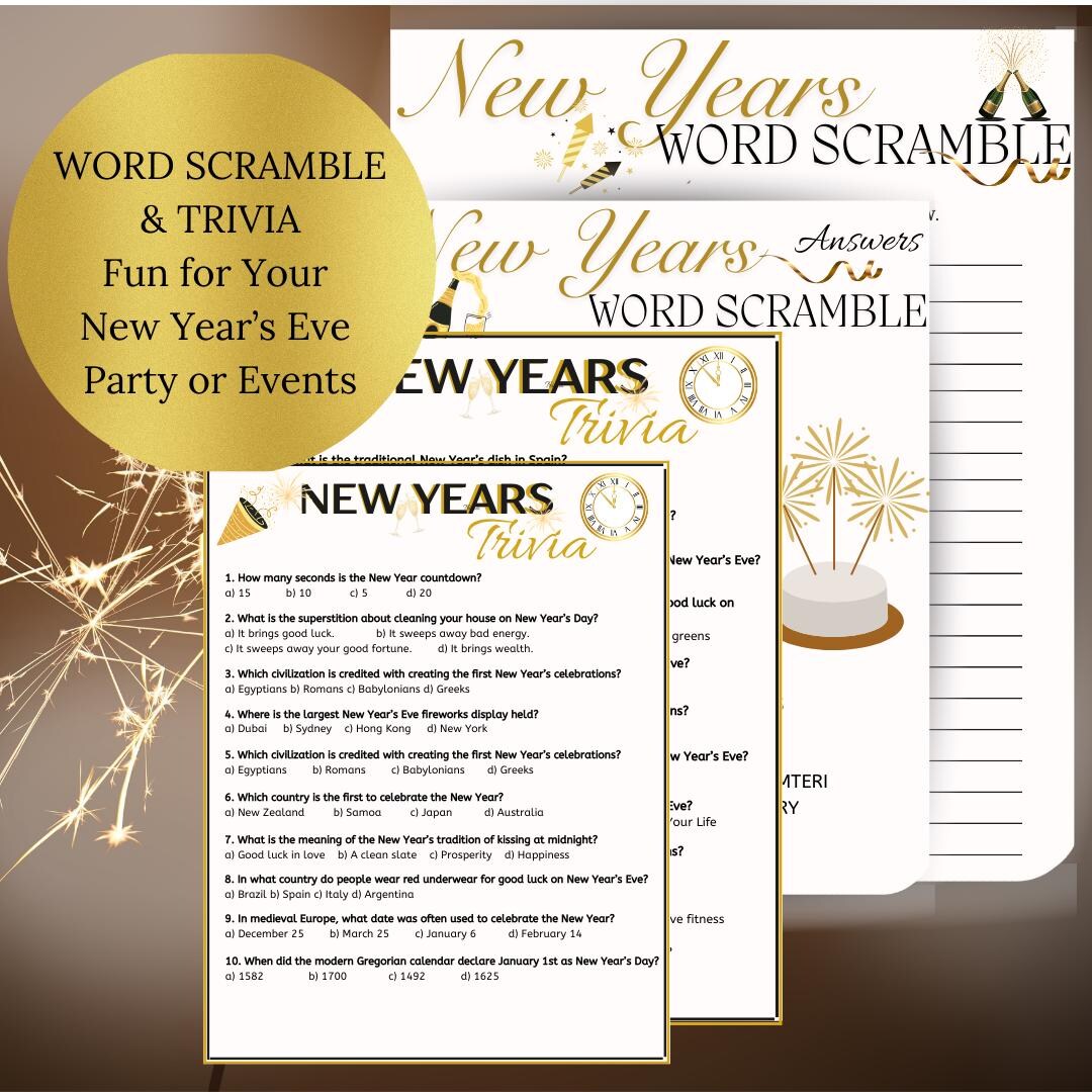 New Years Trivia Game, New Years Eve Party Game 2023, New Years Day ...
