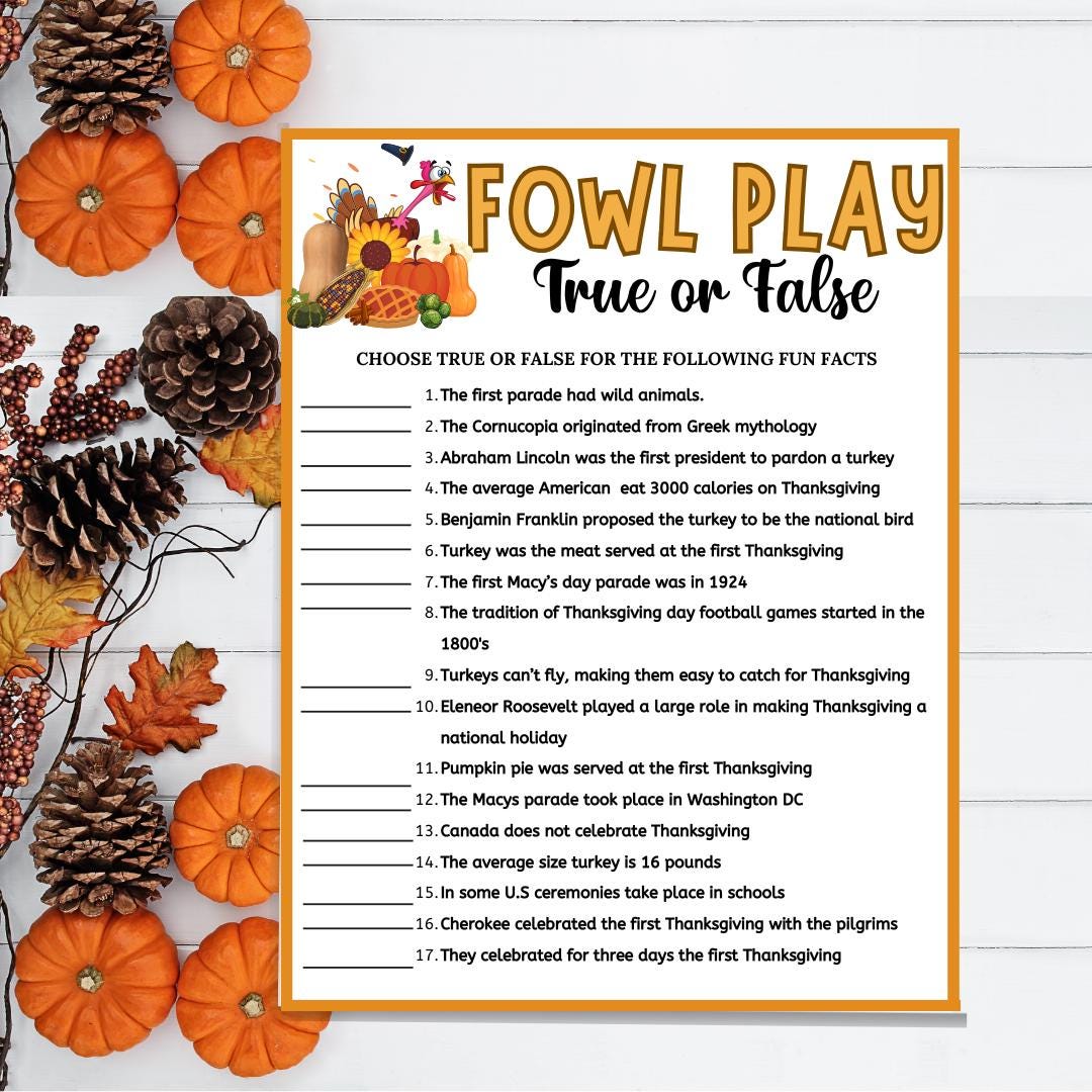 Thanksgiving Fowl Play, Thanksgiving Game, Thanksgiving Party Game ...