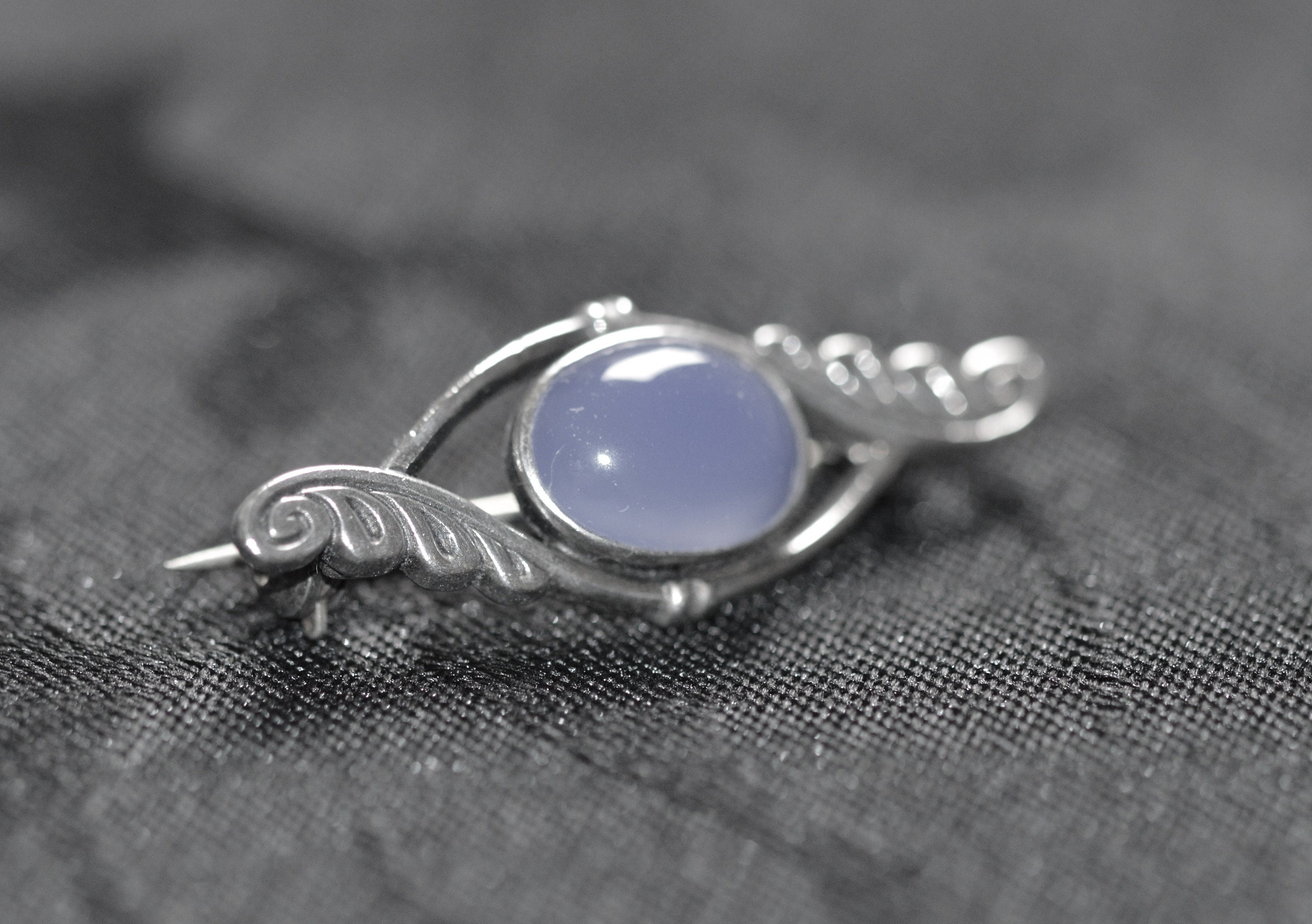 Vintage Silver Art Nouveau Style Bar Brooch With Blue Chalcedony Stone ...
