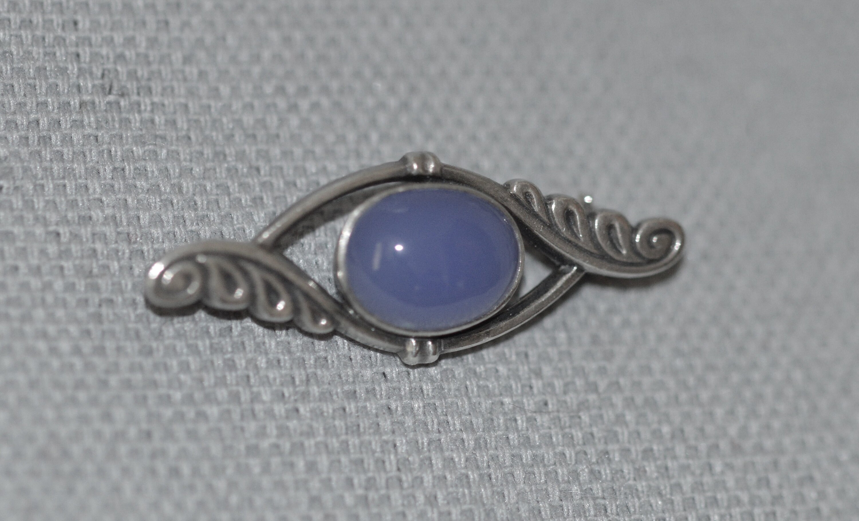 Vintage Silver Art Nouveau Style Bar Brooch With Blue Chalcedony Stone ...