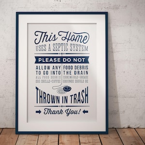 Kitchen Sign Septic System in Navy Blue - No Food Debris - Kitchen Wall ...
