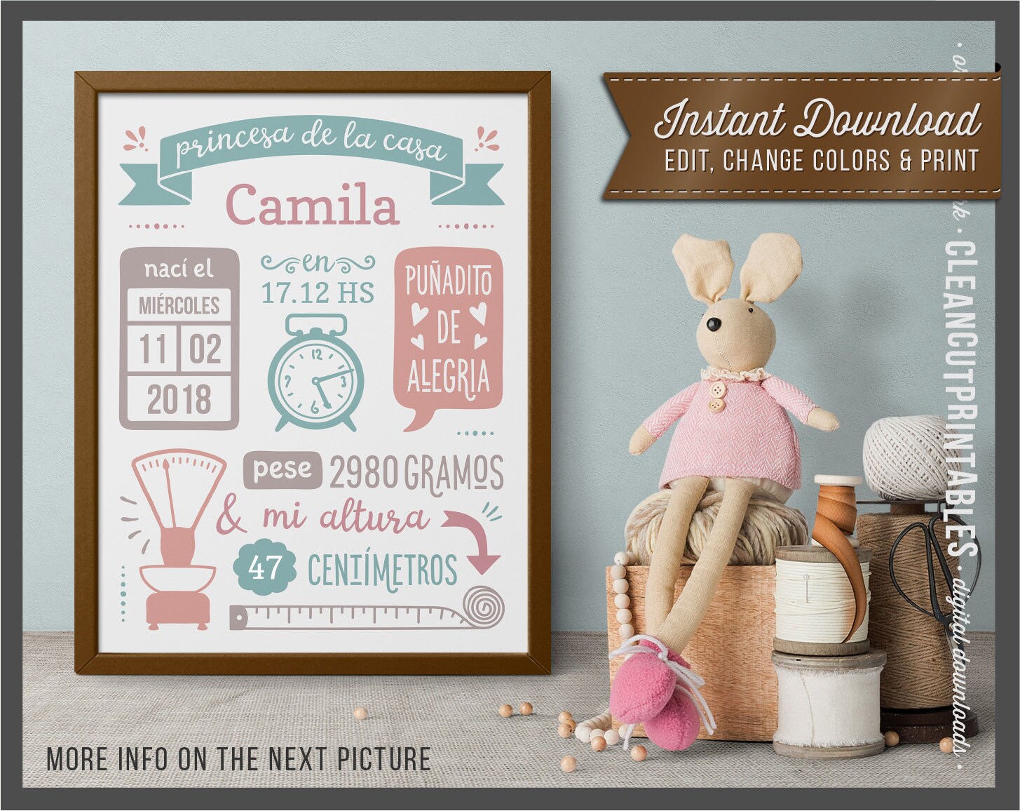 Spanish BIRTH STATS Template DIY Printable Wall Art Editable - Etsy