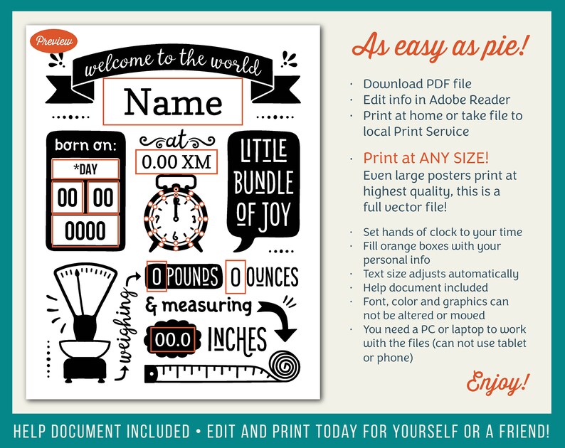 BIRTH STATS Printable Wall Art Template Editable Pdf Birth | Etsy Australia