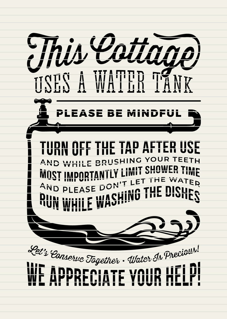 Water Rules Sign for Cottage With Water Tank - Do Not Waste Water ...